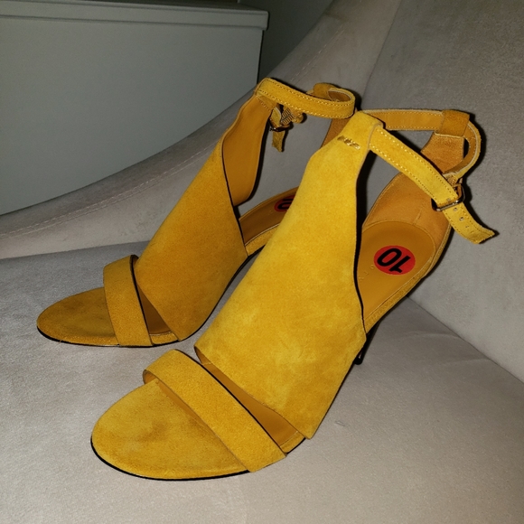Theory | Shoes | Theory Mustard Yellow Suede Heels Sandals | Poshmark